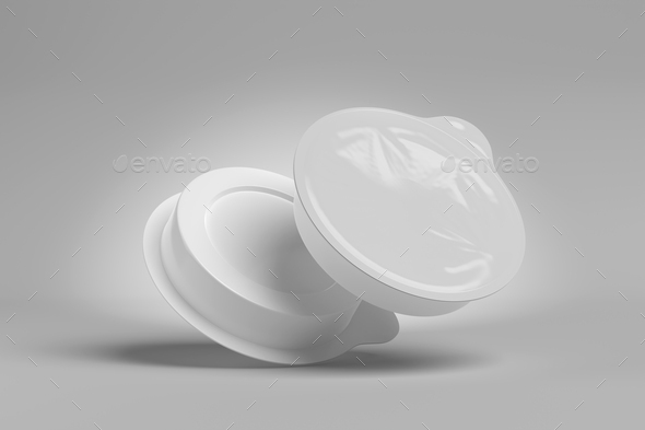 Round sauce dip pot on gray background. 3D rendering. Stock Photo by ...