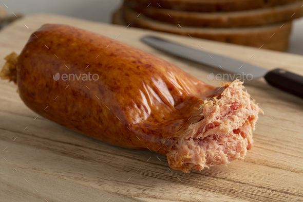 Single traditional German grob Teewurst Stock Photo by picturepartners