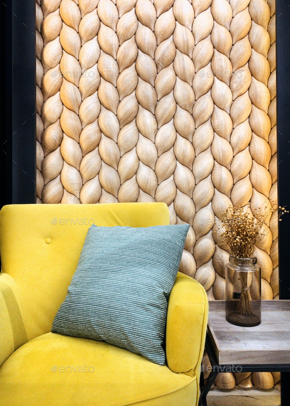 Traditional ecological consistent cladding of a wall with brown wooden ...