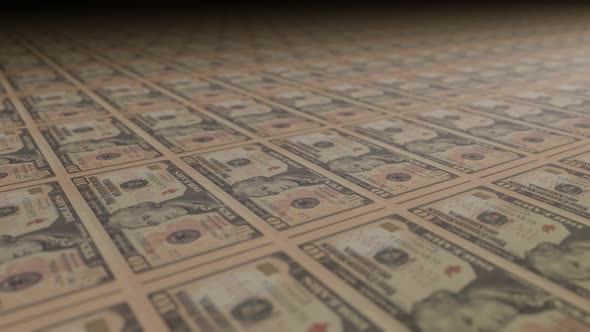 10 dollar bills on money printing machine., Motion Graphics | VideoHive