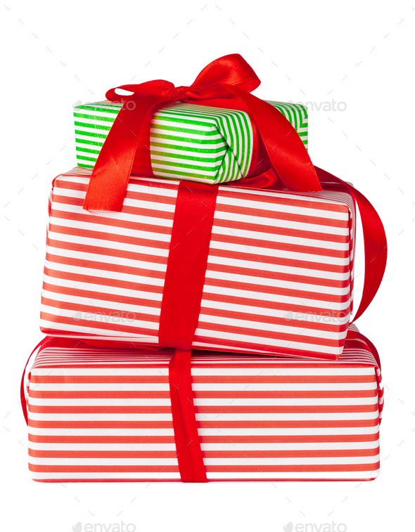 Colorful stacked gift boxes isolated on white background Stock Photo by ...