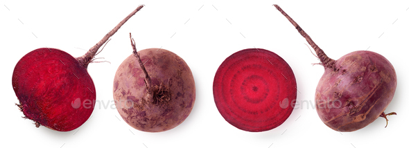 Whole and cut in half beetroot isolated on white background Stock Photo ...