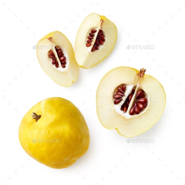 Whole and sliced quince isolated on white background Stock Photo by baibaz