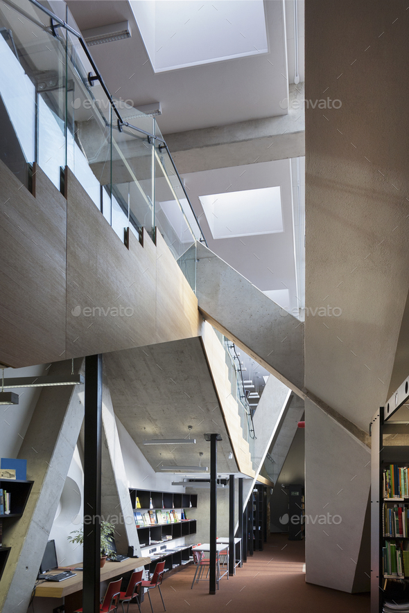Modern library in a new university building. Stock Photo by Mint_Images