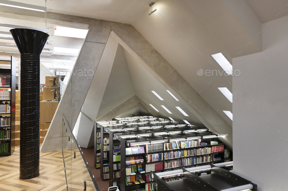 Modern library in a new university building. Stock Photo by Mint_Images