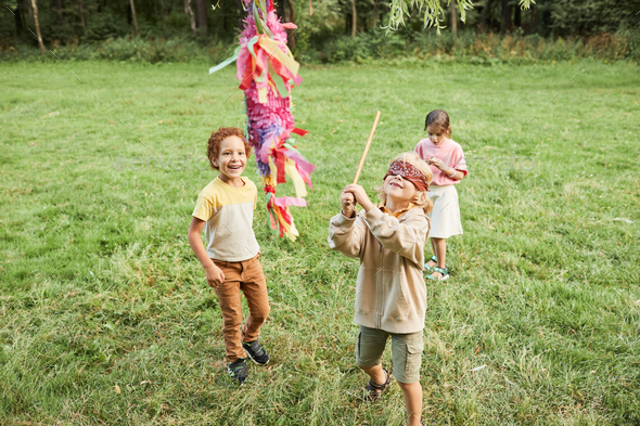 Kids Playing Pinata Game at Party Stock Photo by seventyfourimages