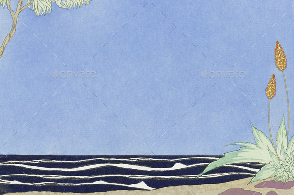 Tropical beach background, remix from artworks by George Barbier Stock ...