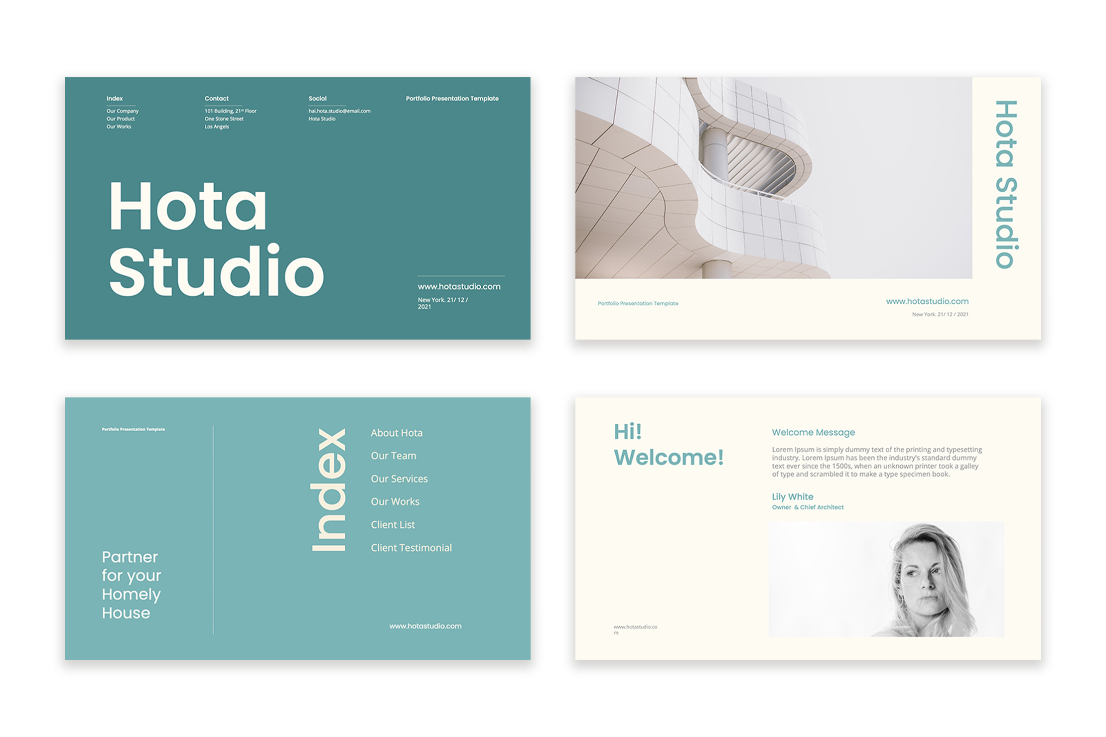 Modern Turquoise Cream Portfolio PowerPoint Template Presentation ...