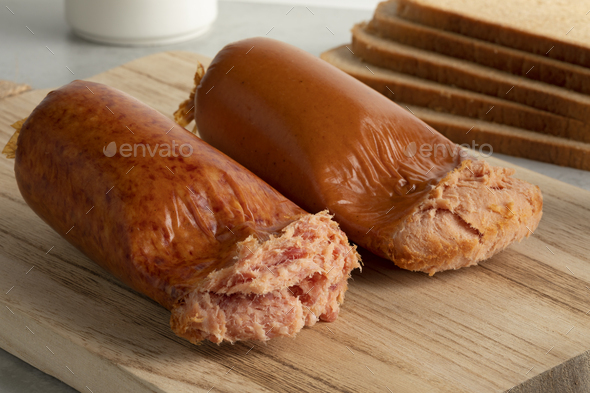 Traditional German coarse and fine Teewurst Stock Photo by picturepartners