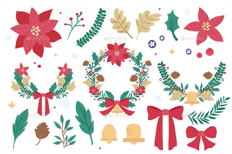 Christmas Foliage Leaves Clipart, Graphics | GraphicRiver