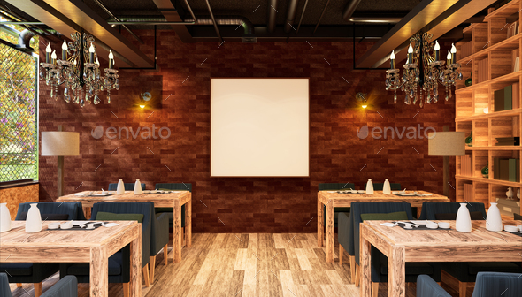 3D illustration Mockup photo frame in restaurant rendering Stock Photo ...