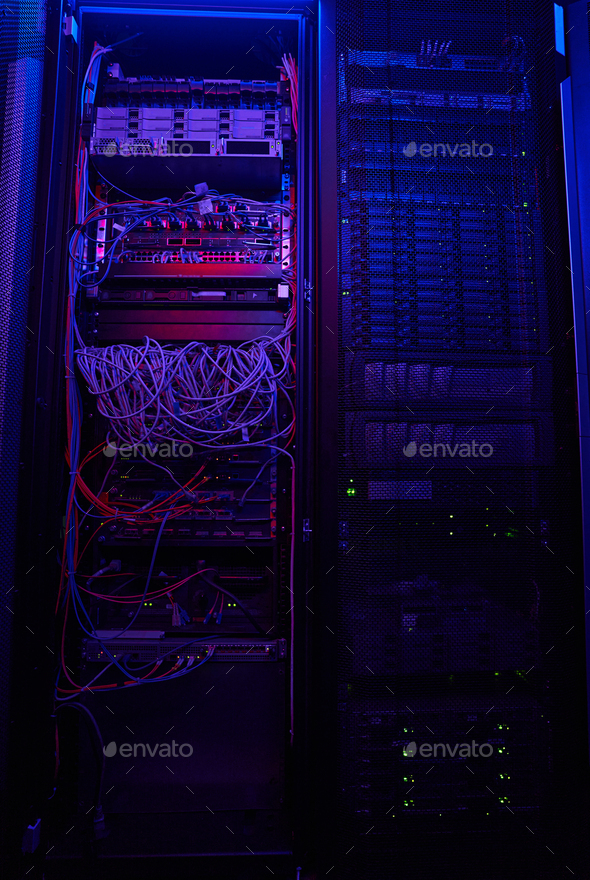 Picture of server rack with hard drives from an IT cloud in server room ...