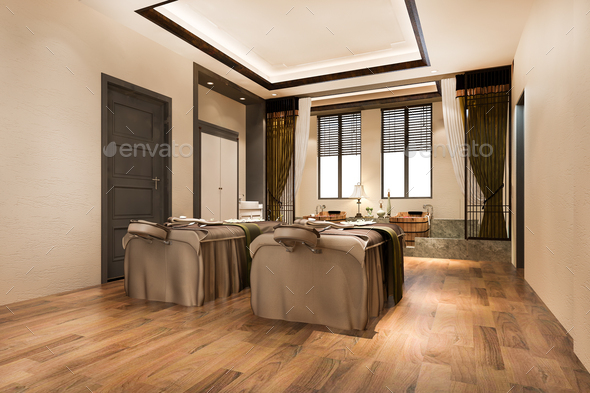 3d rendering spa and massage wellness in hotel suite with bathtub Stock ...