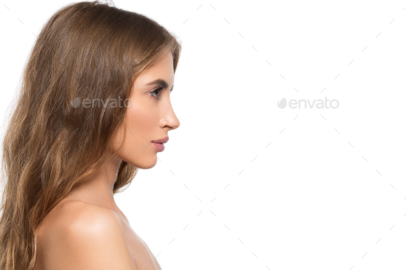 Beauty woman face profile portrait. Healthy beautiful skin female ...