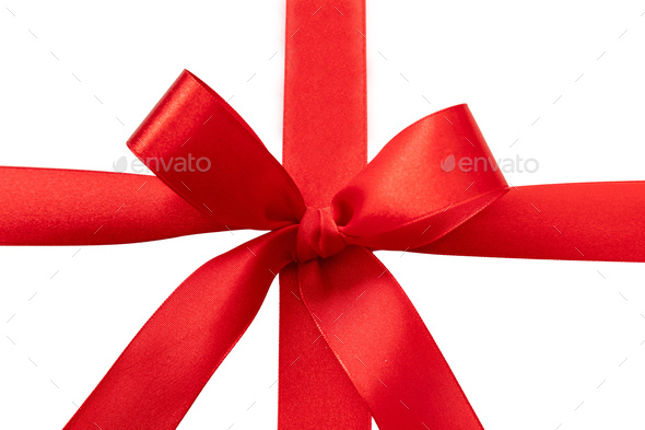 Gift red ribbon and bow isolated on white background, Christmas present ...