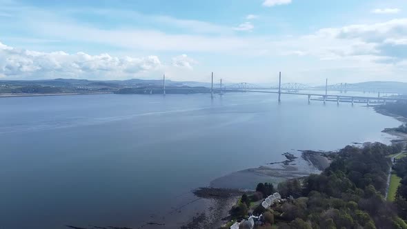 Aerial View Of Three Bridges And The Firth Of Fort, Edinburgh, Stock ...