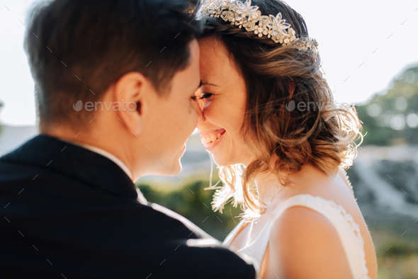 Portrait of a just married couple on an accomplice smile Stock Photo by ...