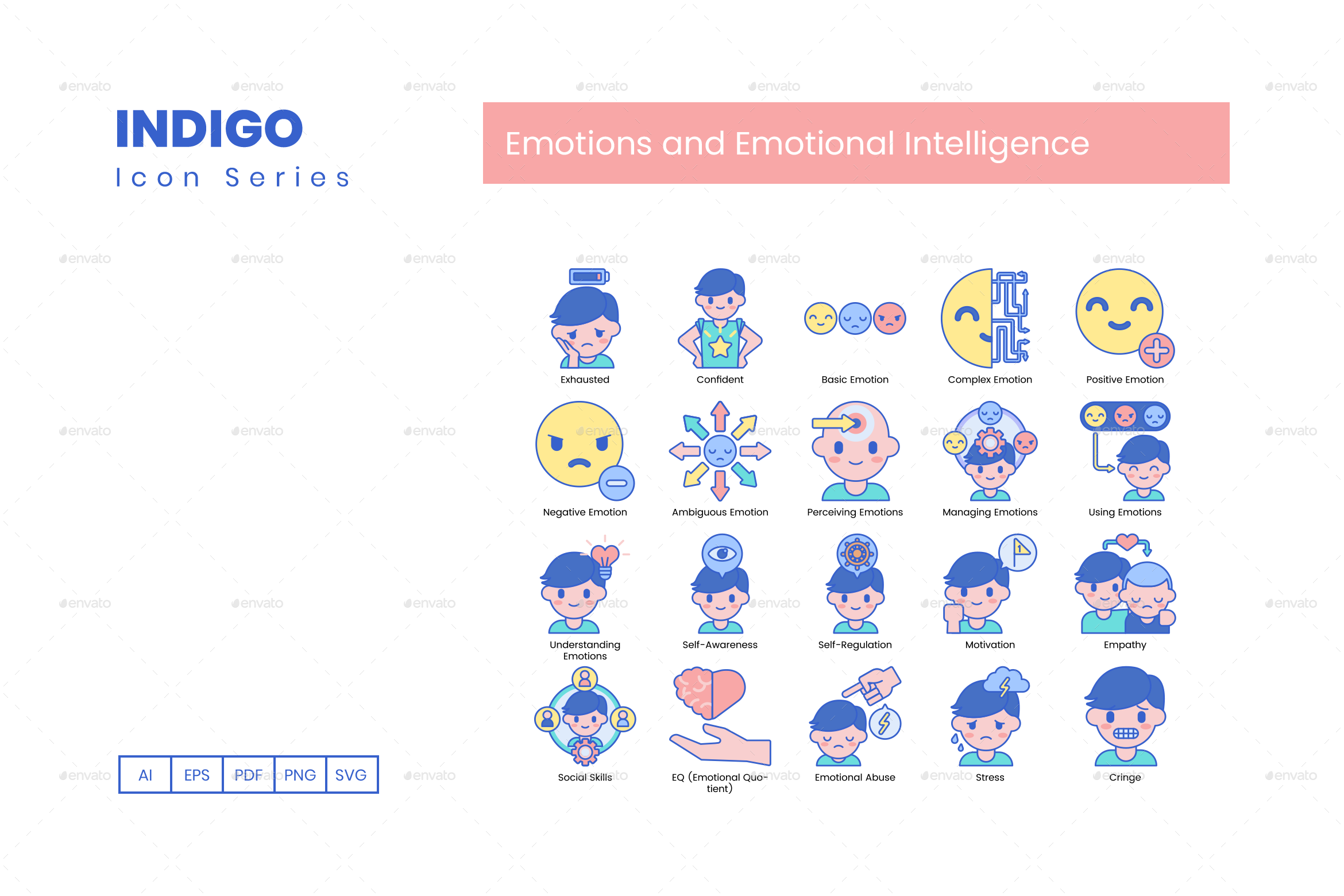80 Emotions and Emotional Intelligence Icons | Indigo Series, Icons
