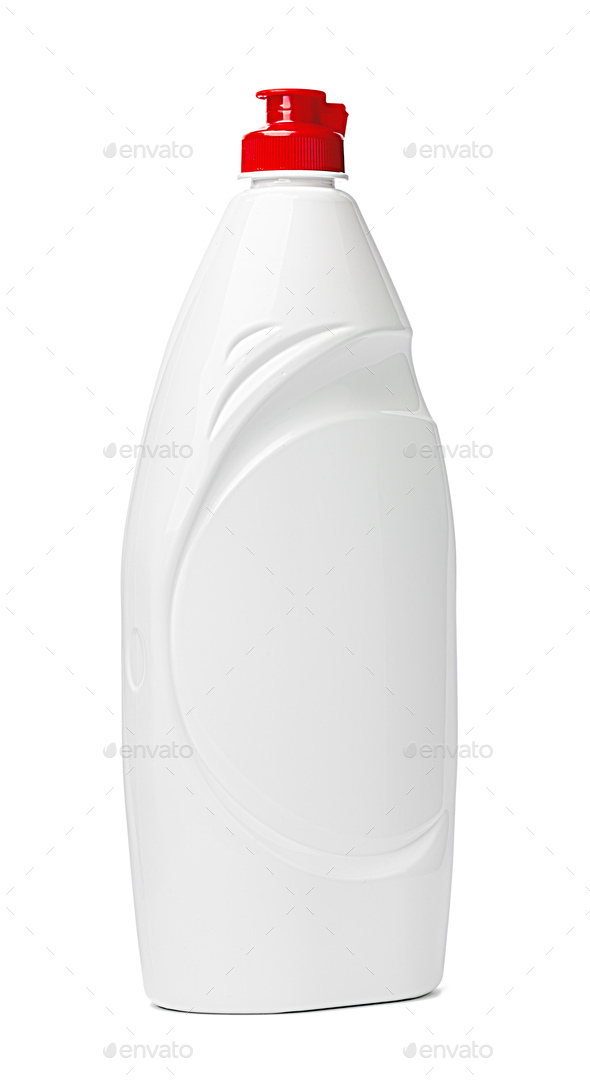 White plastic bottle of washing liquid isolated on white background ...