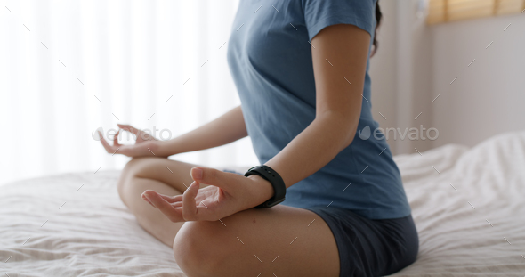 Close-up asia serene people asana sit resting deep calm in zen body ...