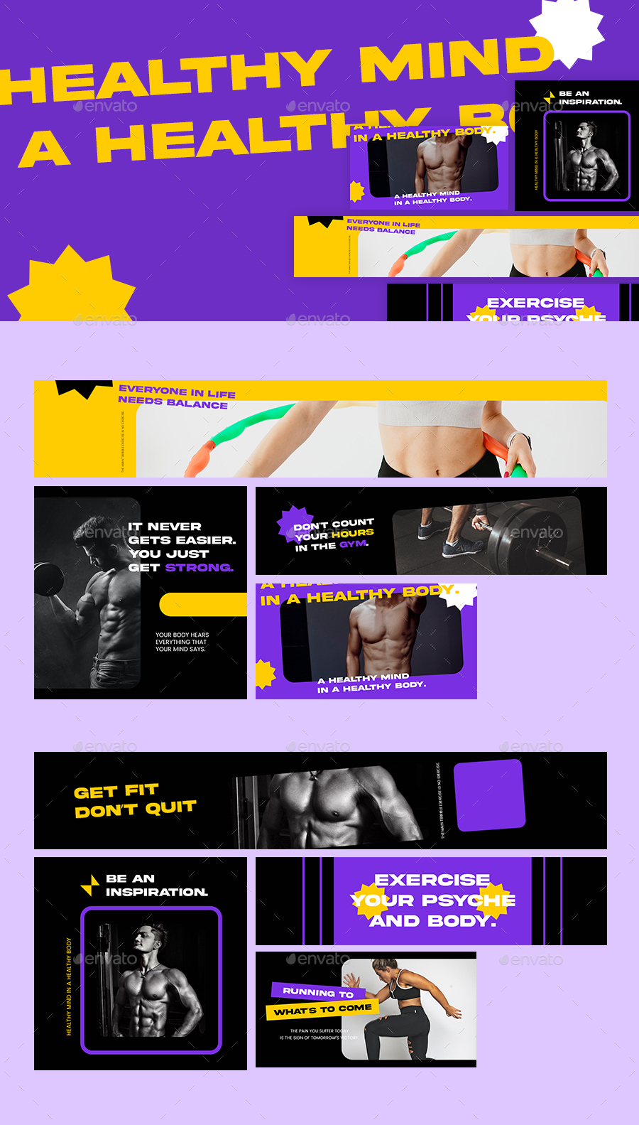 Fitness LinkedIn Banners, Web Elements | GraphicRiver