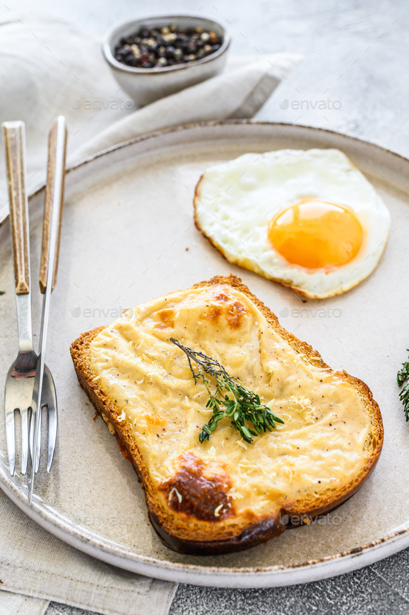 Croque Monsieur a traditional French toasted cheese and ham sandwich ...