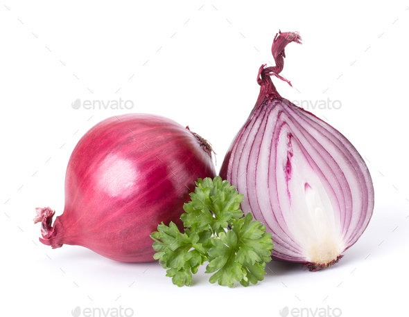 Red Onion Isolated On White Background Stock Photo by emartsstudio