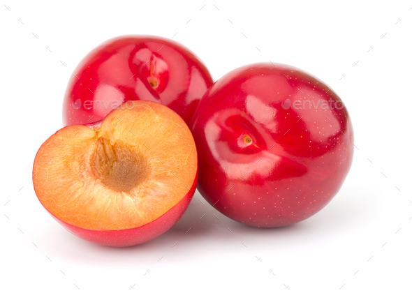 Sweet red plum isolated on white background cutout Stock Photo by ...