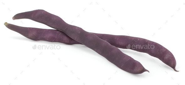 Pile of purple string beans isolated on white Stock Photo by emartsstudio