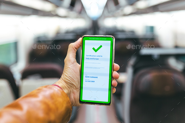 Mandatory green pass for public transport Stock Photo by francescosgura