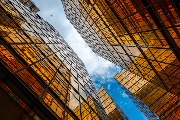 gold skyscraper building at Hong Kong, business modern architecture ...