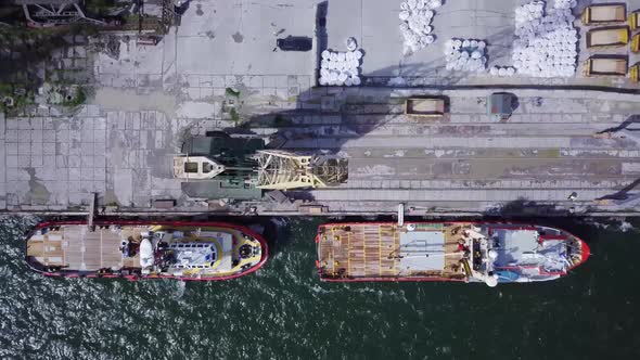 Aerial View Of Port Of Chernomorsk, With Boats And Cranes, Stock Footage
