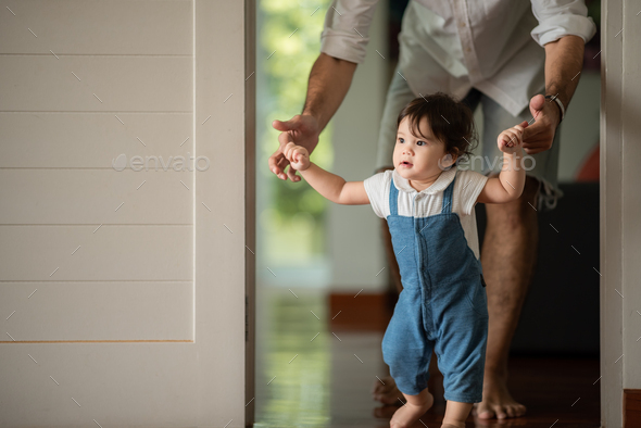 father help children baby to walk, childhood family people with little ...