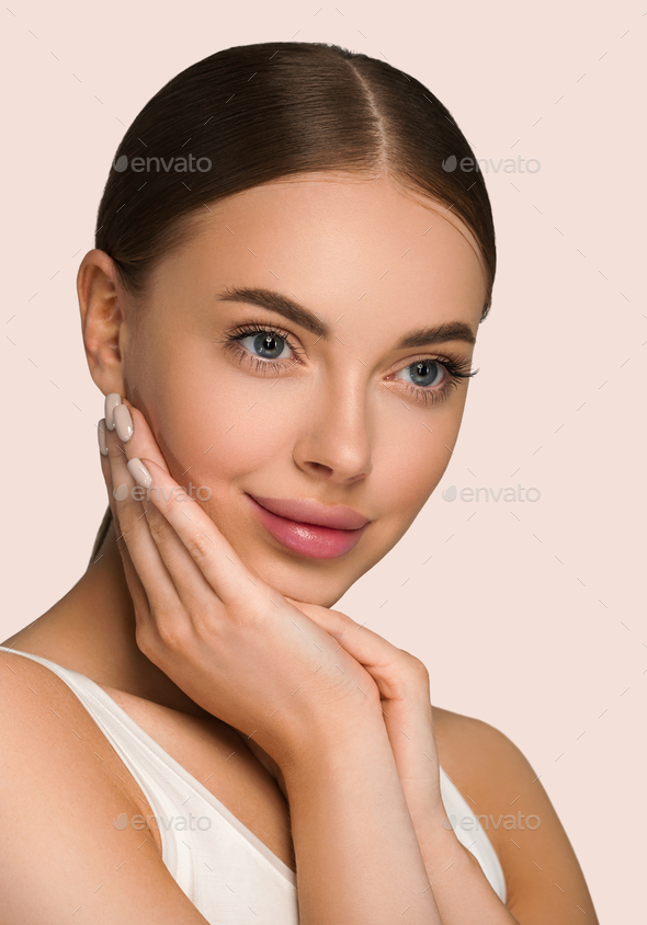 Beautiful Skin Face Woman Natural Make Up Healthy Skin Touching Her