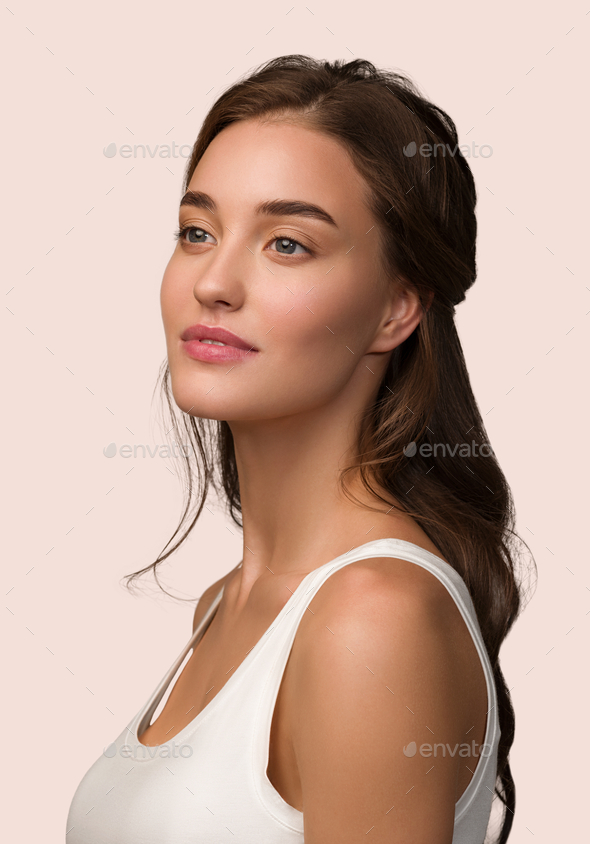 Beauty Woman Face Healthy Skin Care Female Beautiful Woman Color Pink