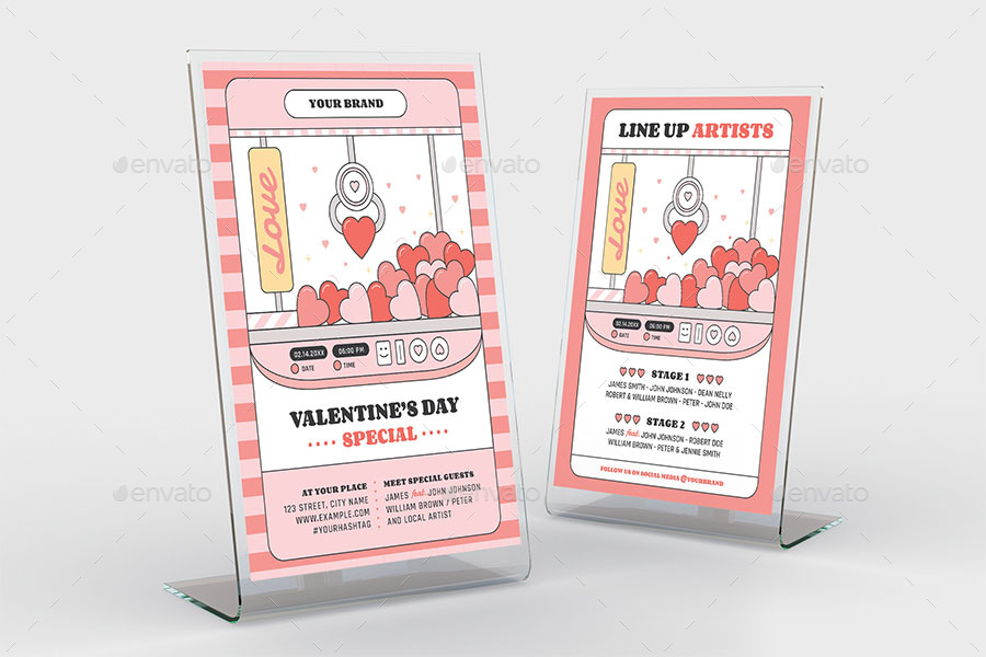 Valentine's Day Retro Arcade Concept, Print Templates | GraphicRiver