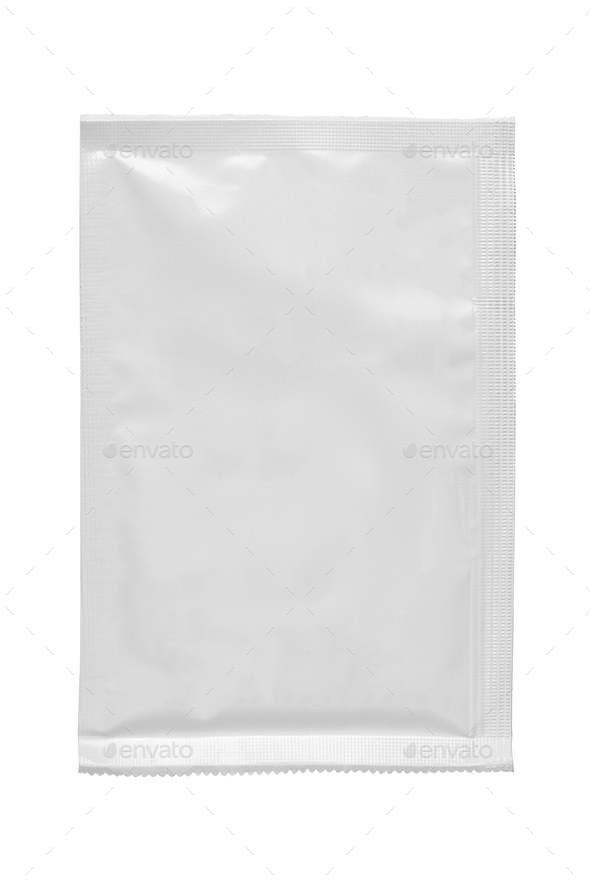 White paper sachet packet isolated on white. Stock Photo by Ha4ipuri