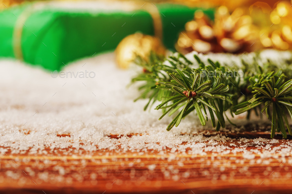 Wooden table with snow on it close up Stock Photo by FabrikaPhoto ...