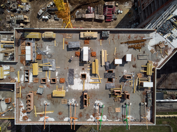 Busy Construction Site and Construction Equipment Aerial Photo Stock ...