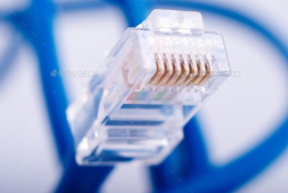 LAN network connection blue cable on white background Stock Photo by ...