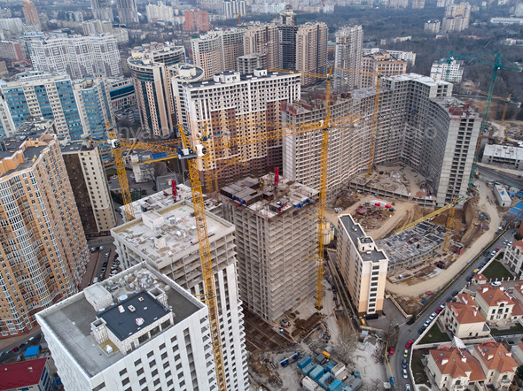 Busy Construction Site and Construction Equipment Aerial Photo at ...