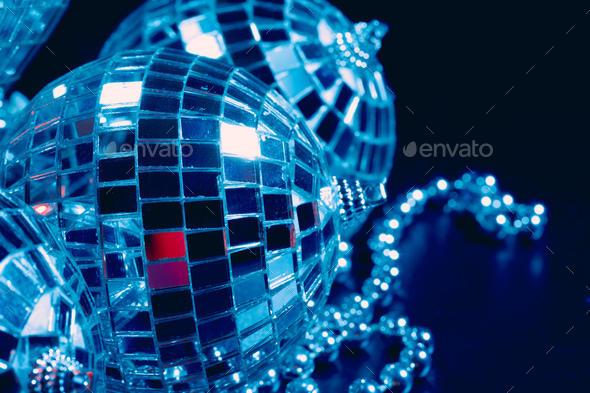 Mirror balls reflecting lights close up, nightlife background Stock ...