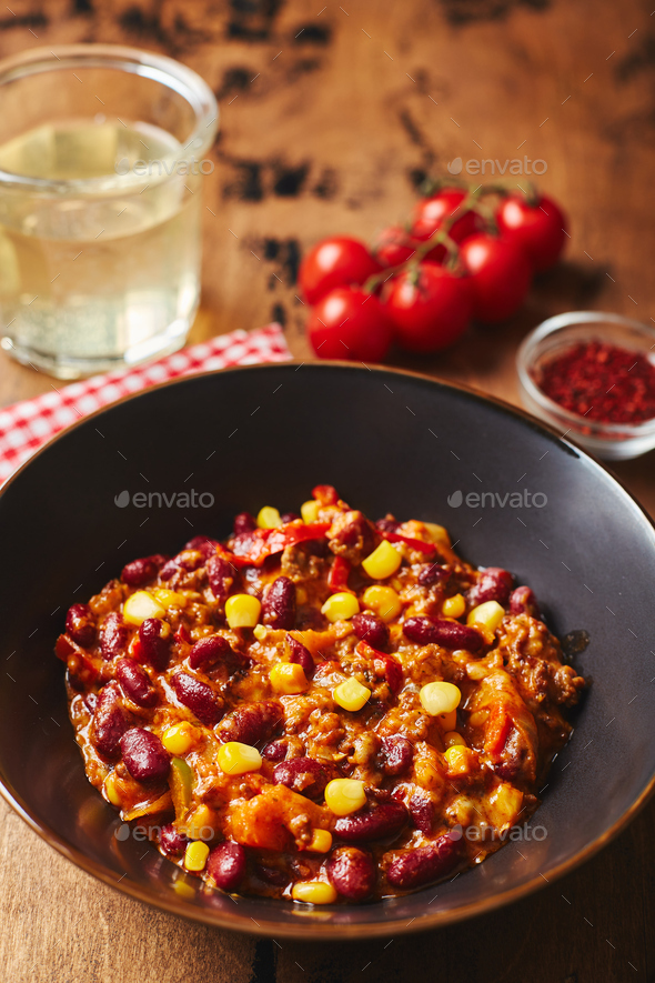 Chili Con Carne with ground beef, beans and corn. Mexican and Texas ...