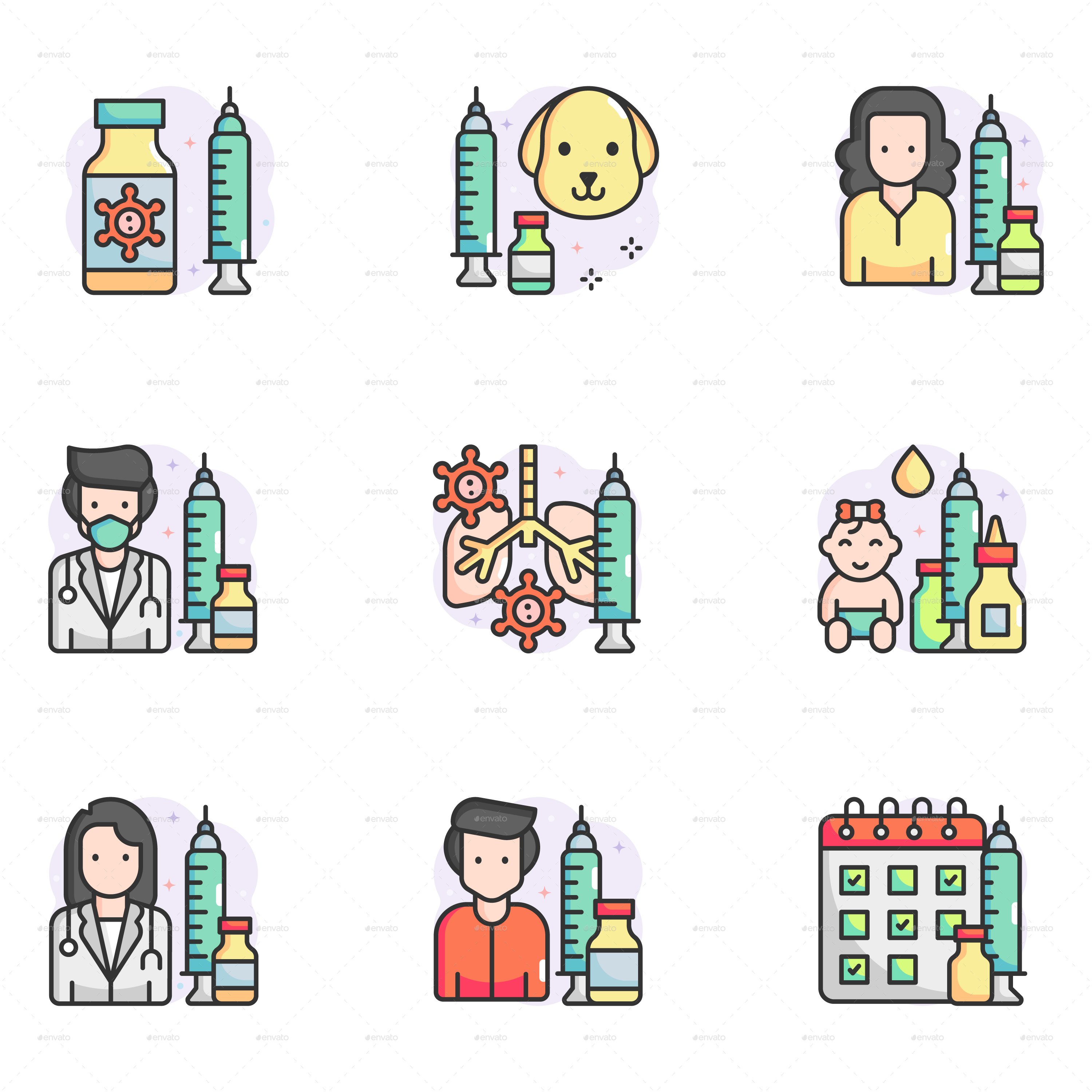 Vaccination Icons, Icons | GraphicRiver