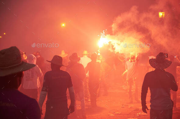 CUBA - DECEMBER 28, 2018: people participating in Popular firework ...