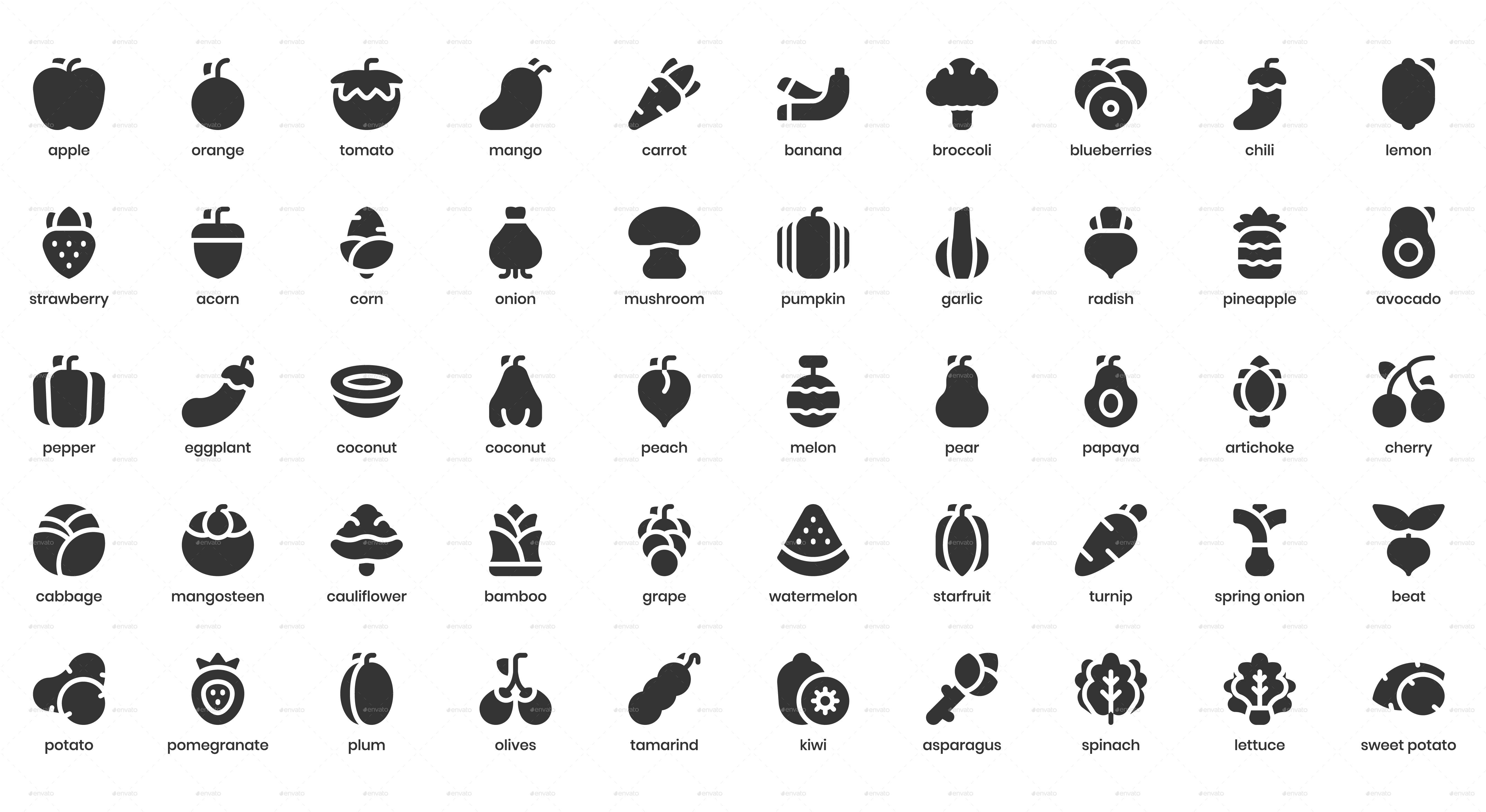 Fruit and Vegetable icon Set, Icons | GraphicRiver