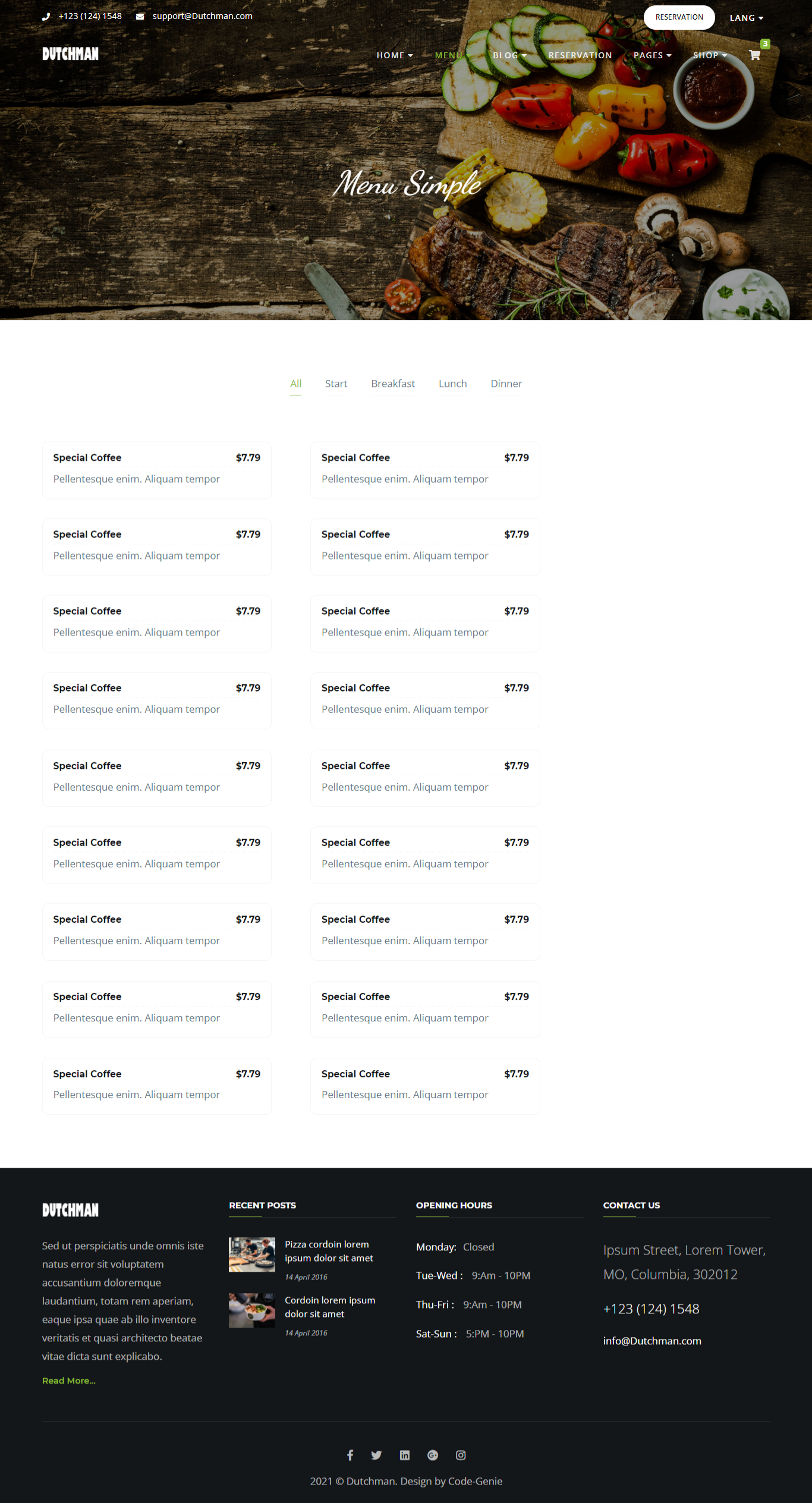 DUTCHMAN - Responsive Restaurant Website Template by Code-Genie ...