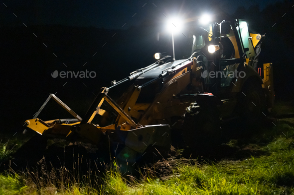 Excavator during night work Stock Photo by leszekglasner | PhotoDune