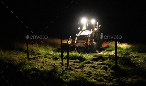 Excavator during night work Stock Photo by leszekglasner | PhotoDune