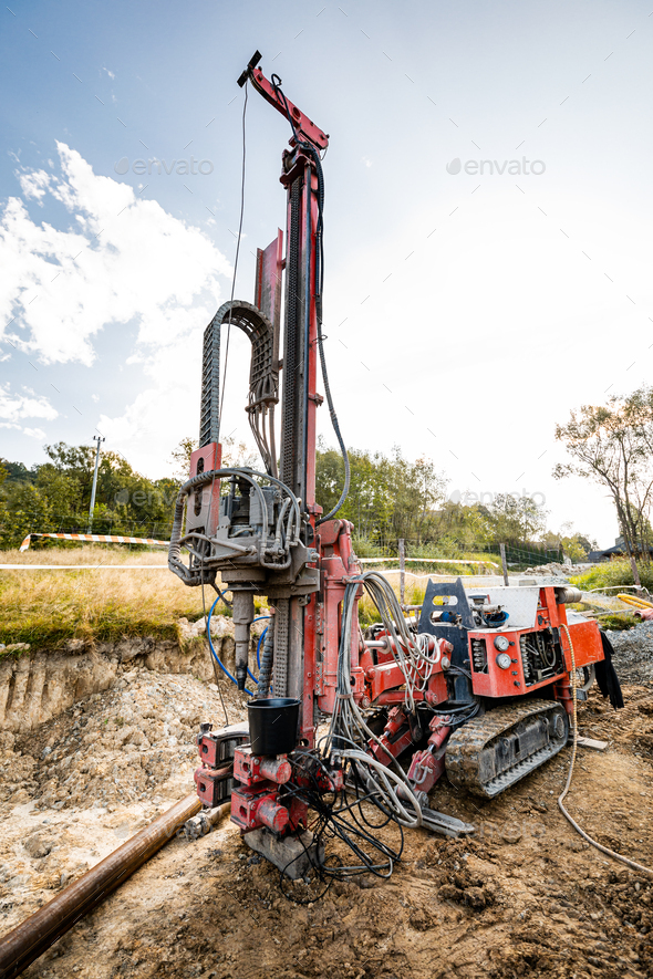 Drilling wells in the ground using a professional drill and machine ...